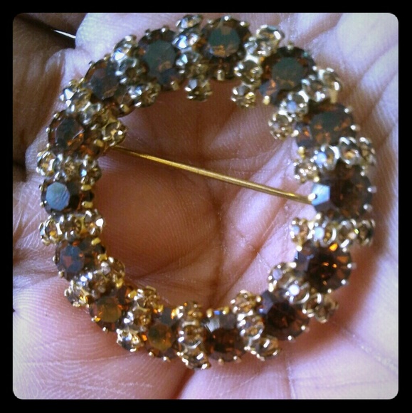 Jewelry | Vintage Art Deco Amber Rhinestone Wreath Brooch | Poshmark
